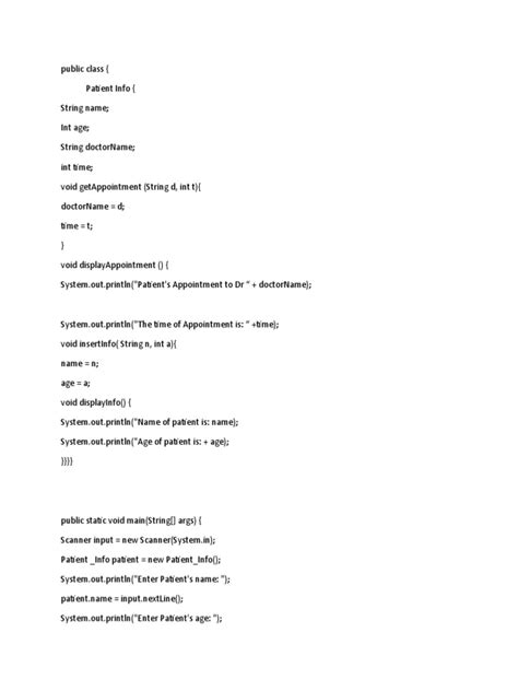 Patient Info Java Oop Code Pdf
