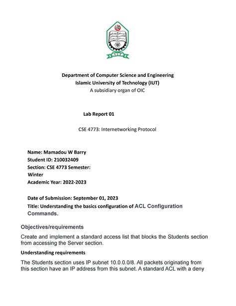 ACL Protocol LAB Report Department Of Computer Science And Engineering Islamic Studocu