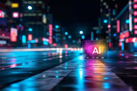 Ai Digital Cube With Glowing Effects In Futuristic Urban Setting Stock Illustration