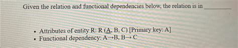 Solved Given The Relation And Functional Dependencies Below