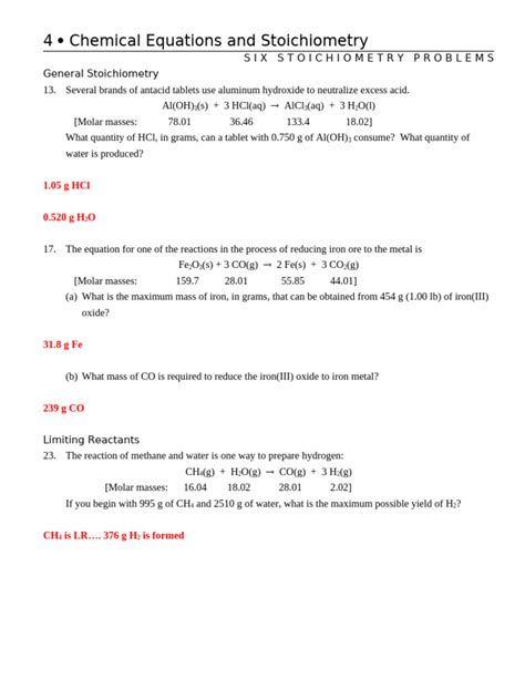 Stoichiometry Practice 6 Problems Answers Pdf