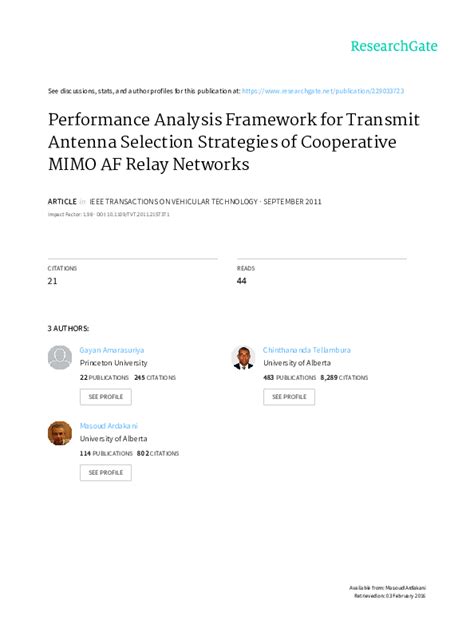 pdf performance analysis framework for transmit antenna selection