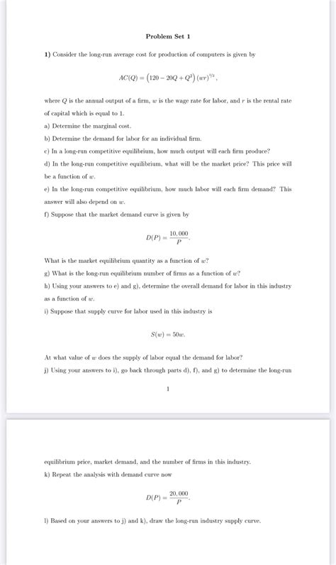 Solved Problem Set 1consider The Long Run Average Cost For