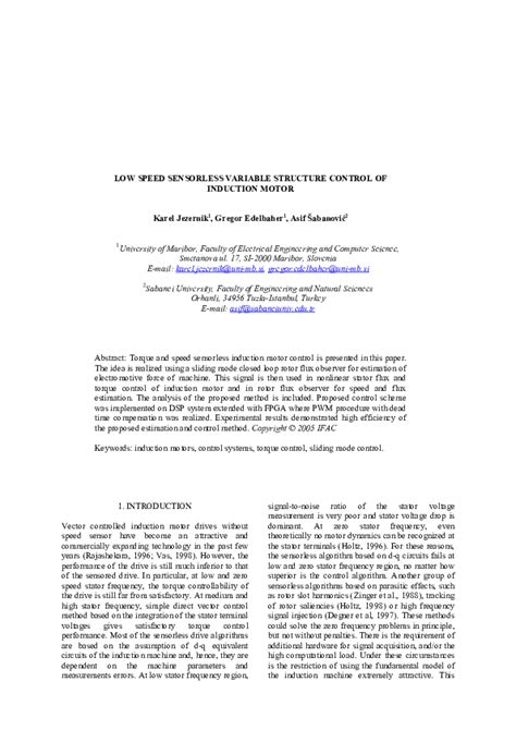 Pdf Low Speed Sensorless Variable Structure Control Of Induction Motor