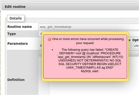 Stored Procedures Phpmyadmin Version 48 Edit Routines Not Showing Mysql Error Message