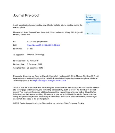 Pdf A Split Target Detection And Tracking Algorithm For Ballistic