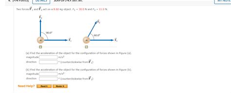 Solved Two Forces Vec F And Vec F Act On A Kg Chegg Com