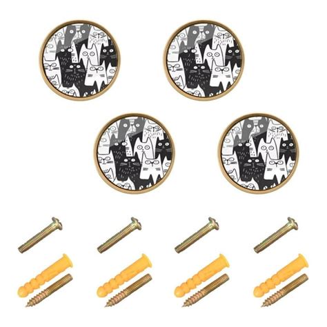 Ryvnso Cats Doodle Cabinet Knobs Kitchen Door Round Pulls Drawers