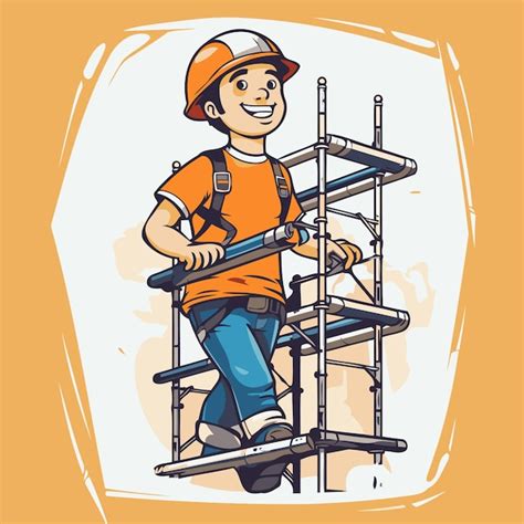 Premium Vector Construction Worker On Scaffolding Vector Illustration Of Worker On Scaffolding