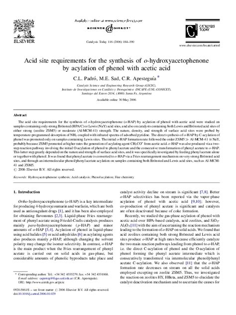 Pdf Acid Site Requirements For The Synthesis Of O Hydroxyacetophenone By Acylation Of Phenol