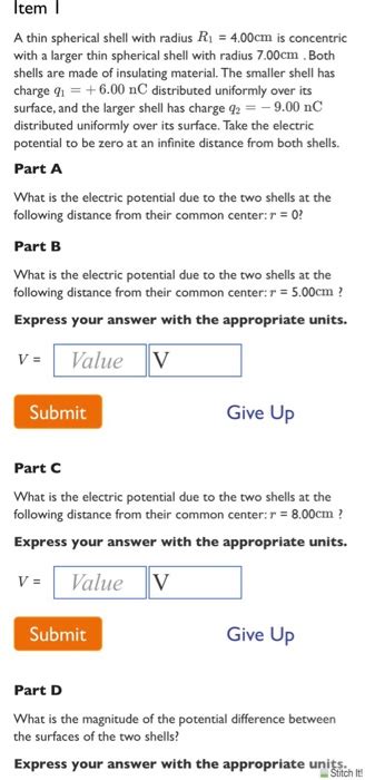 Solved A Thin Spherical Shell With Radius R Cm Is Chegg