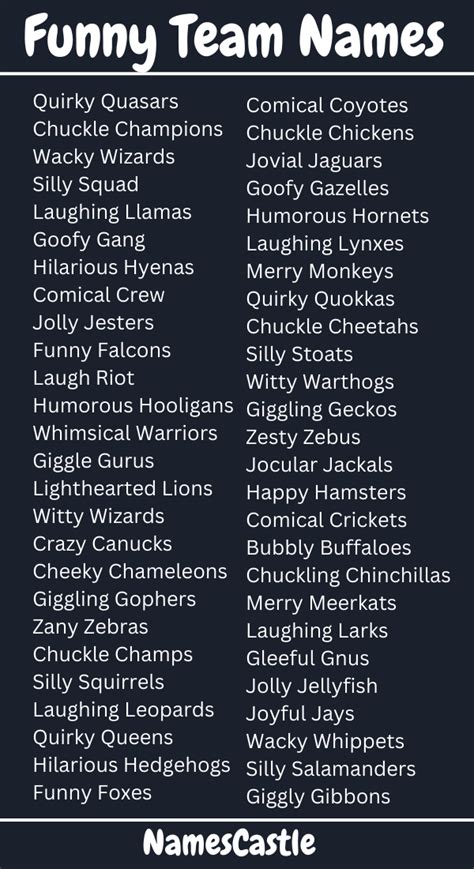 500 Funny Team Names Unique Hilarious Creative And Cool Idea