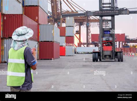 Supervisor Loading Container Trucks For The Background Export Import Logistics Logistics