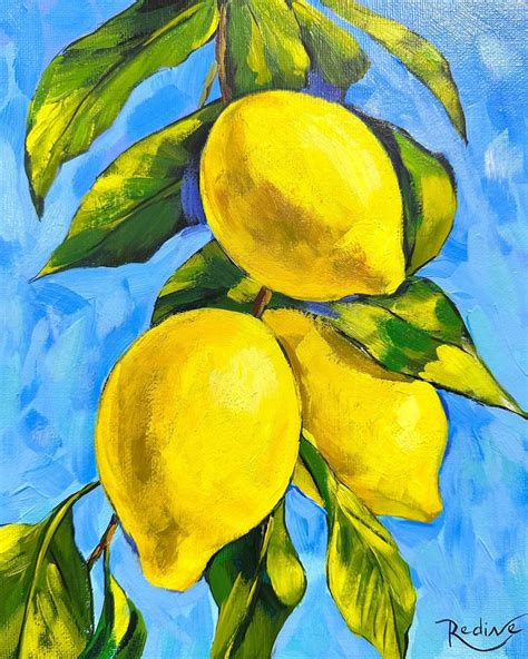 Lemon Tree Branch Original One Of A Kind Painting By Irina Redine