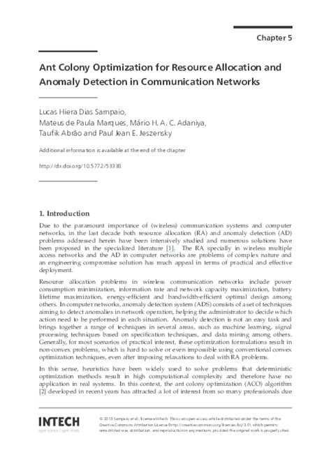 Pdf Ant Colony Optimization For Resource Allocation And Anomaly Detection In Communication