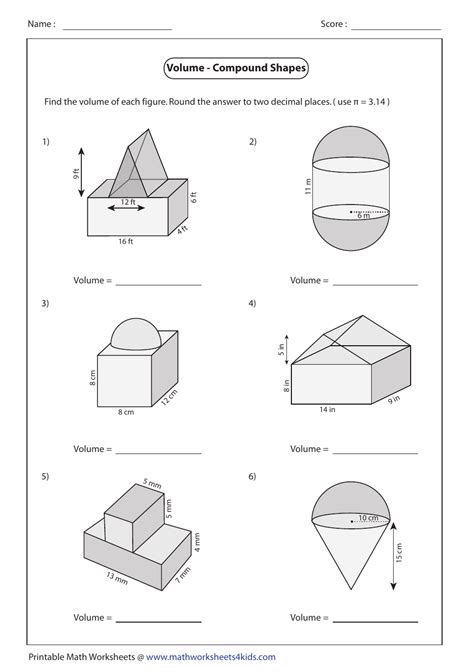 Volume Compound Shapes Worksheet With Answers Pyramid Download