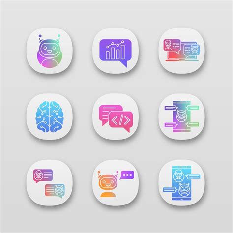Chatbots App Icons Set Ui Ux User Interface Graph Support Code Messenger Chat Bots Modern