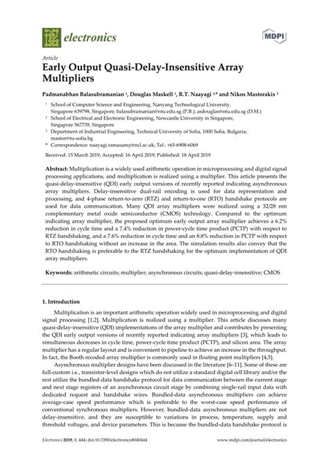 Pdf Early Output Quasi Delay Insensitive Array Multipliers