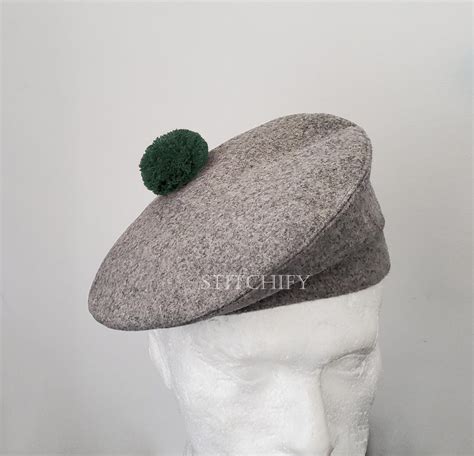 Grey Tam Oshanter Traditional Scottish Bonnet Highlands Cap Wool