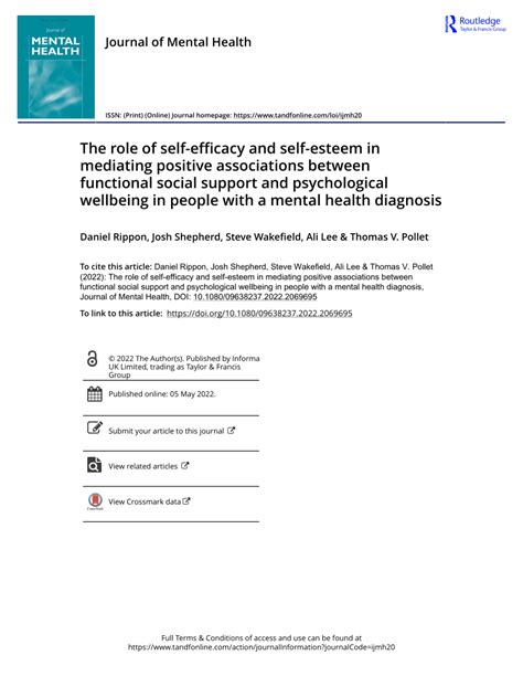 Pdf The Role Of Self Efficacy And Self Esteem In Mediating Positive Associations Between