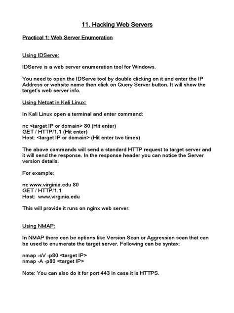 Enumerating Web Server Details Through Network Scanning And
