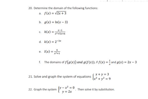 solved 20 determine the domain of the following functions