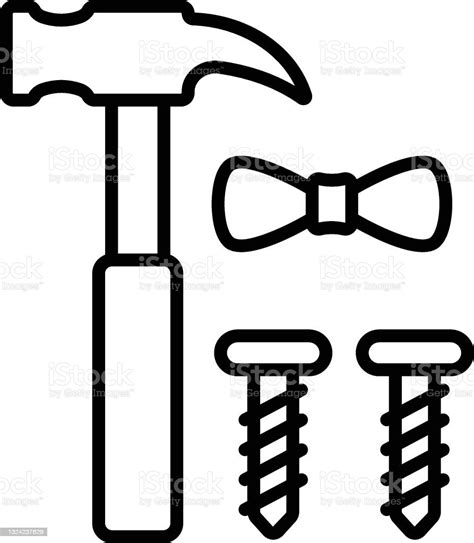 리본 컨셉의 핸디맨 도구 산업 아빠 벡터 아이콘 디자인에 대한 손톱과 넥타이 망치 해피 아버지의 날 기호 아빠 선물 요소 기호 부모의 날 스톡 일러스트 Diy에 대한 스톡