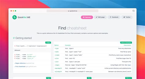 Find Command Cheat Sheet And Quick Reference