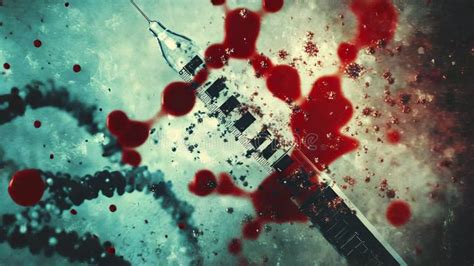 Syringe Injecting Blood Into Dna Strands Causing An Explosion Of Blood