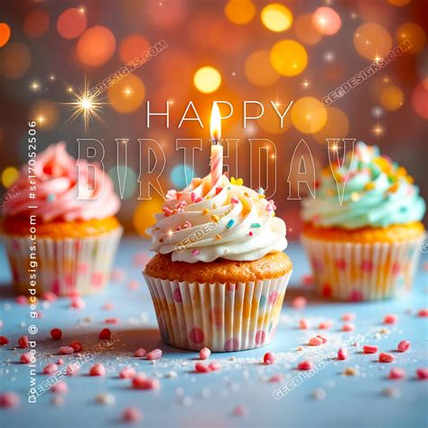 Classy Happy Birthday Image With Cupcakes Free Download On Gec Designs
