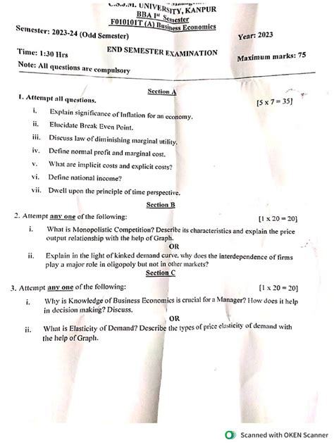 csjmu business economics end semester examination pdf