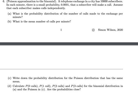 Solved 6 Poisson Approximation To The Binomial A
