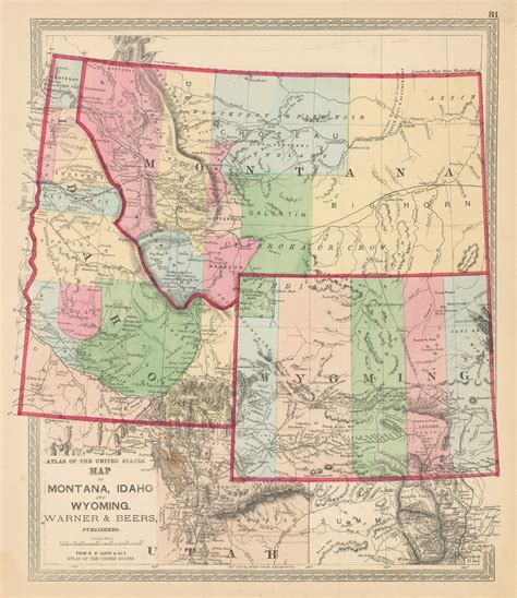 1876 Map Of Montana Idaho And Wyoming