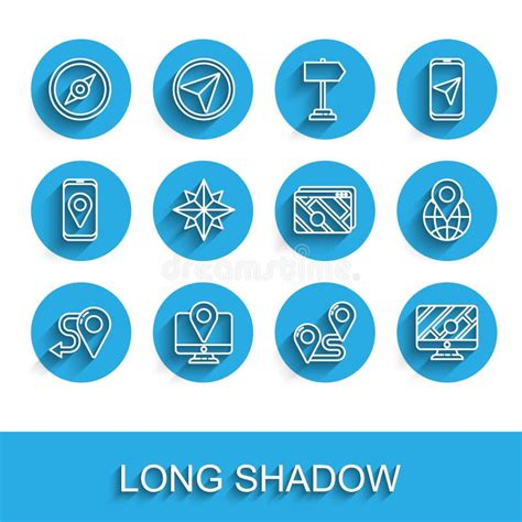 Set Line Route Location Monitor With Marker Compass Wind Rose Location The Globe And