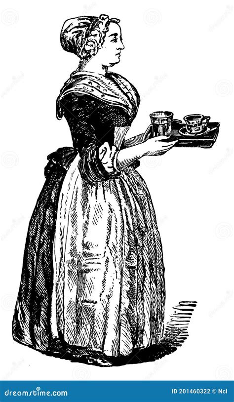Maid Serving Tea I Antique Food Illustrations Stock Illustration