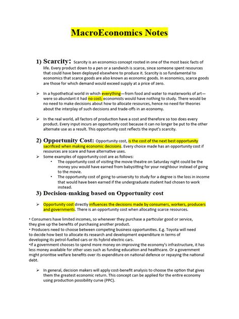 Macroeconomics Notes Pdf Opportunity Cost Economics
