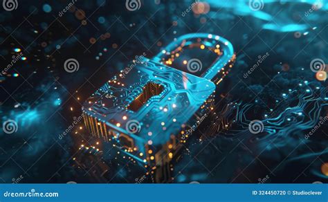Digital Security Concept With Futuristic Lock Generative Ai Stock Illustration Illustration