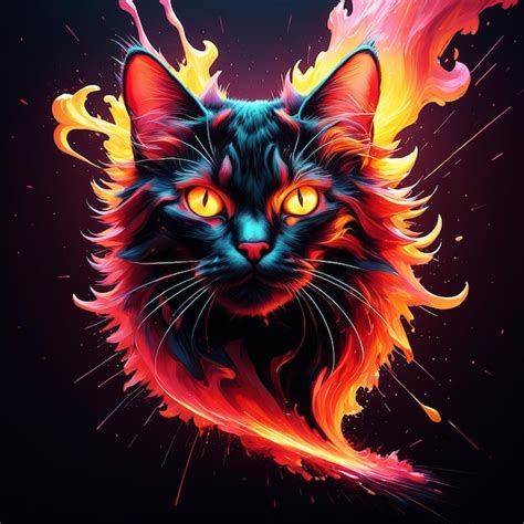 Ilustración de un gato Explosión colorida Foto Premium