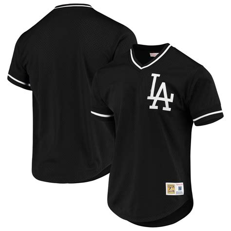 Mens Los Angeles Dodgers Mitchell And Ness Black Mesh V Neck Jersey