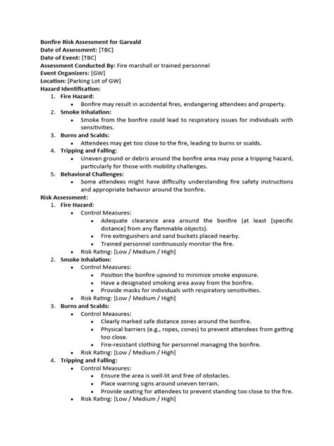 Bonfire Risk Assessment Draft Download Free Pdf Fire Safety Risk Assessment