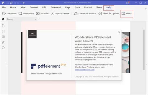 how to check the version of wondershare pdfelement