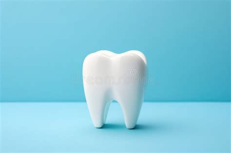 Single Human Molar Tooth Model Isolated On A Blue Background Stock