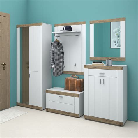 Современный распашной шкаф Сокме Санторини 2Д модерн в прихожую белый вечный дуб 37х77х193 см