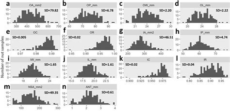 Histograms And Standard Deviations Of Image Measured Traits A