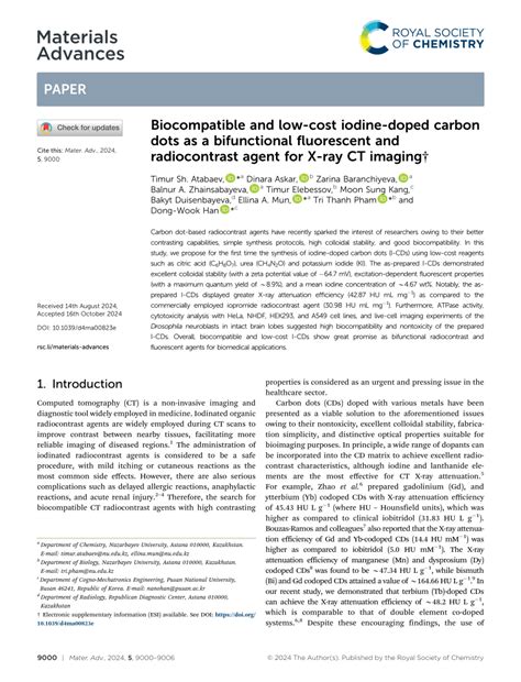 Pdf Biocompatible And Low Cost Iodine Doped Carbon Dots As A Bifunctional Fluorescent And