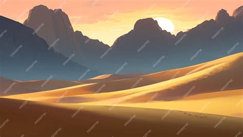 Premium Vector Rocky Desert With Canyons During Sunrise Or Sunset