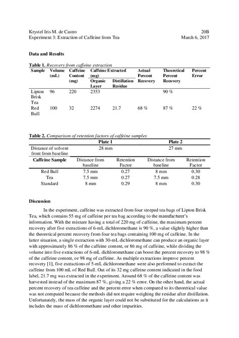 Pdf 3postlab Extraction Of Caffeine From Teapdf