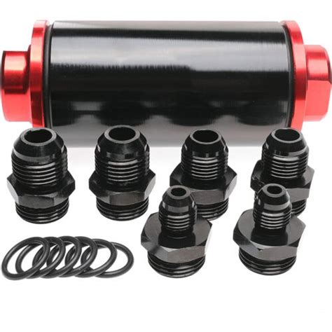 High Flow Inline Fuel Filter 100 Micron Cleanable An6 An8 An10 Adapter