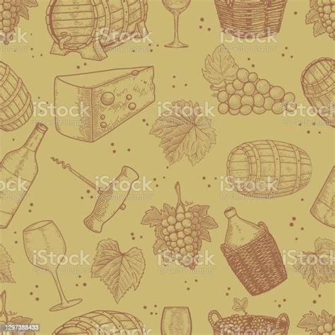 와인 디자인 요소와 원활한 패턴 포스터 카드 배너 옷 장식을위한 디자인 요소 벡터 일러스트레이션 고풍스런에 대한 스톡 벡터 아트 및 기타 이미지 Istock
