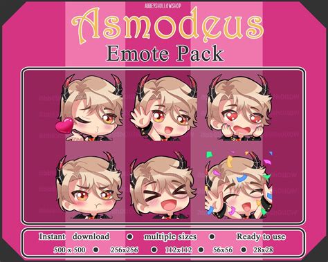 Asmodeus Obey Me Premade Emote Pack 6 Twitch Emotes Discord Emotes